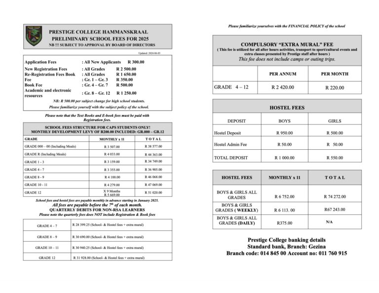 2025 Fee Structure – Prestige College