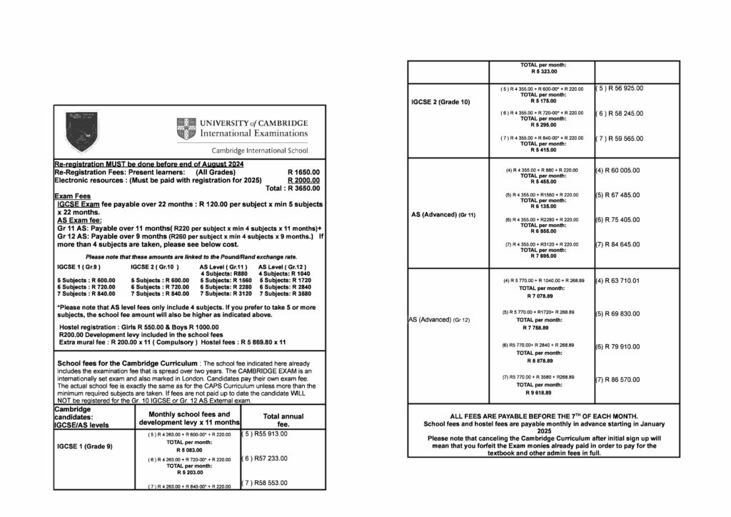 2025 Fee Structure – Prestige College